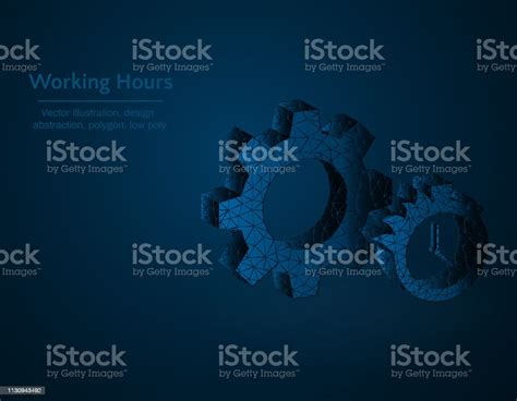 작업 시간 기호 낮은 폴 리 벡터 일러스트 레이 션 기어와 스톱 워치 다각형 아이콘 스톱 워치 개념 그림에 화재 불꽃 검은색에 대한 스톡 벡터 아트 및 기타 이미지 Istock