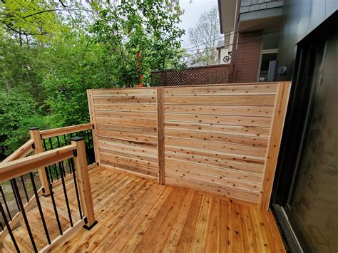 Cedar Deck With Wooden Railing And Privacy Screen Decksforlife