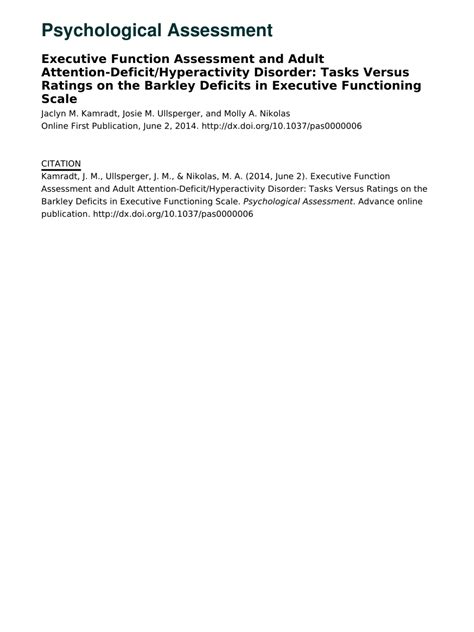 Pdf Executive Function Assessment And Adult Attention Deficit Hyperactivity Disorder Tasks
