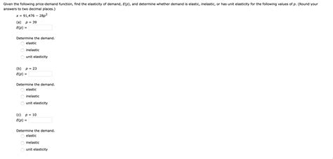 solved given the following price demand function find the