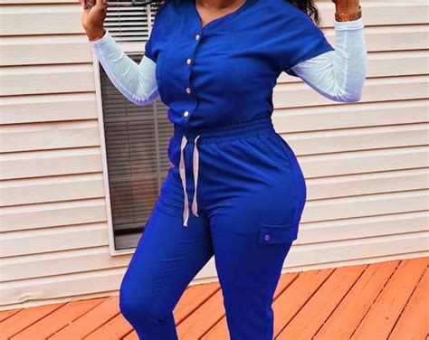 Royal Blue Jumpsuit Scrub With Front Button Etsy
