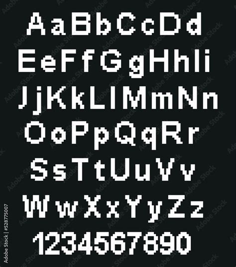 Pixel Alphabet Letters And Punctuation Marks Modern Stylish Font Or