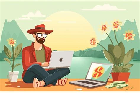 Premium Vector Man Sitting Ground Front Laptop