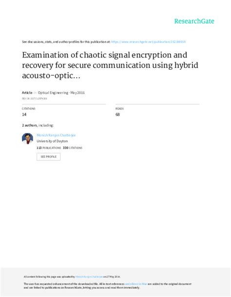 Pdf Examination Of Chaotic Signal Encryption And Recovery For Secure Communication Using