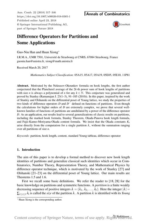 Difference Operators For Partitions And Some Applications Request Pdf