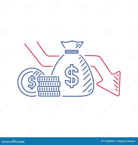 Money Loss Vector Illustration In Flat Cartoon Cash With Down Arrow