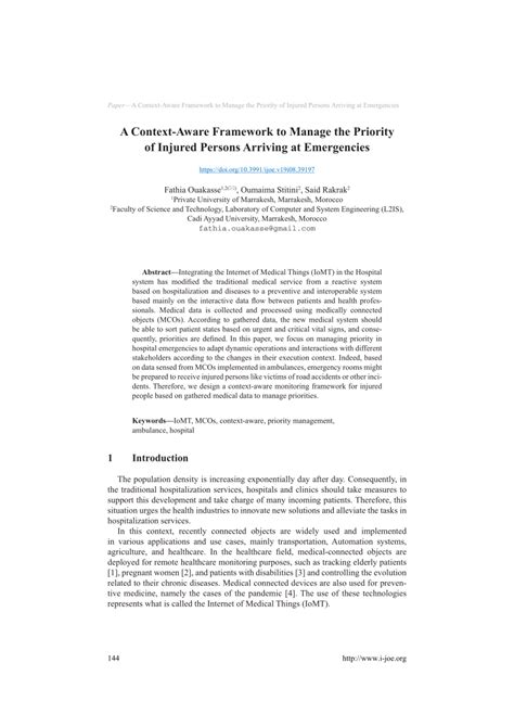 PDF A Context Aware Framework To Manage The Priority Of Injured