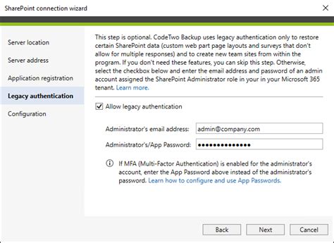 Creating Data Backup Server Connections Connecting To Sharepoint