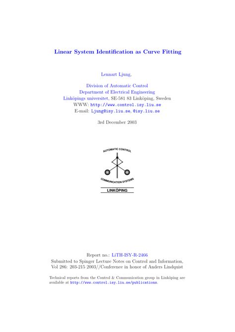 Pdf Linear System Identification As Curve Fitting