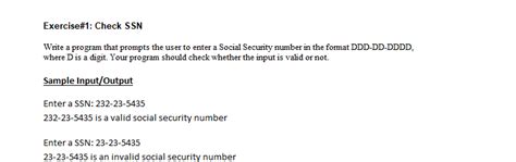 Solved Exercise1 Check Ssn Write A Program That Prompts