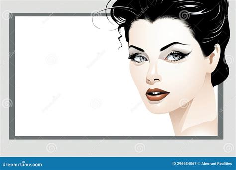An Illustration Of A Womans Face In Front Of A White Frame Stock