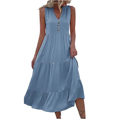Cobkk Summer Midi Dress Puff Sleeve Clearance Fashion Womens Spring