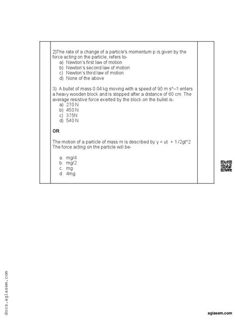 Class 11 Physics Mid Term Sample Paper 2024 Download Pt1 Term 1 Practice Paper Aglasem