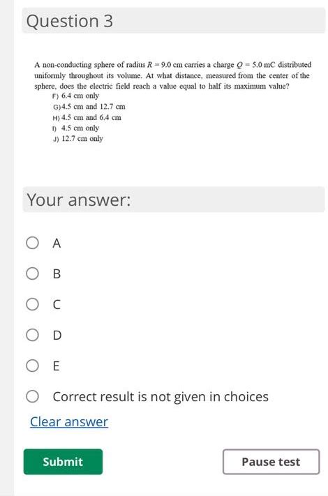 Solved Question A Non Conducting Sphere Of Radius R Cm Chegg