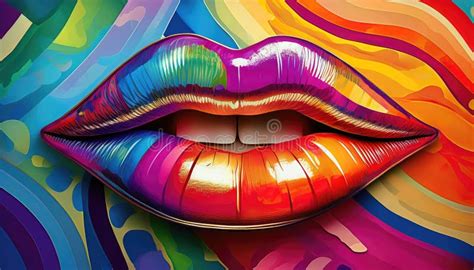 Vibrant Abstraction Striking Lip Formations Amidst A Swirl Of Colors