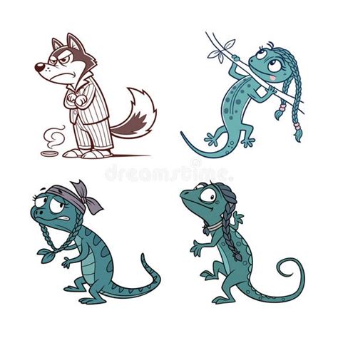 Cartoon Wolf And Lizards With Braids Illustration Stock Vector Illustration Of Standing Braid