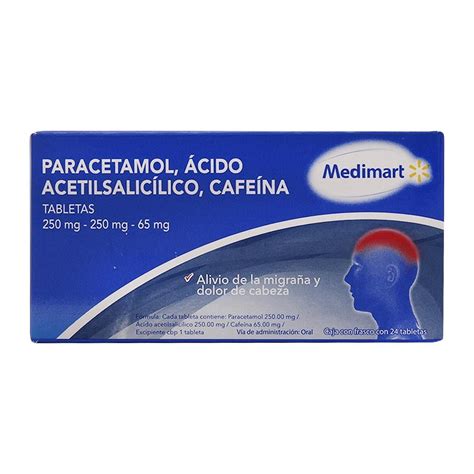 Paracetamol Ácido Acetilsalicílico Cafeína Medimart mg mg mg tabletas Walmart