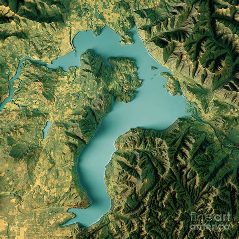 Lake Pend Oreille 3d Render Topographic Map Color By Frank Ramspott