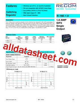 R-78E5.0-1.0 Datasheet(PDF) - Recom International Power
