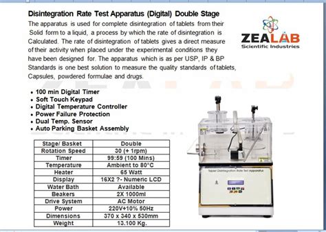 Disintegration Rate Test Apparatus Digital Double Stage Model Name