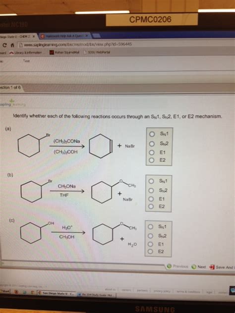Identify Whether Each Of The Following Reactions Occurs Through An Sn1