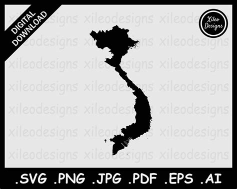 Vietnam Map Svg Vietnamese National Country Boundary Border Black Silhouette Cricut Cut File