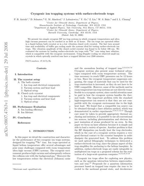 Pdf Cryogenic Ion Trapping Systems With Surface Electrode Traps