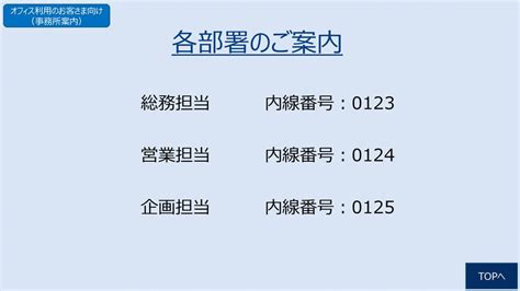 オフィス利用のお客さま向け 事務所案内 メーカー販売店のお客さま向け 商品説明 ホテル旅館のお客さま向け 観光案内 ppt