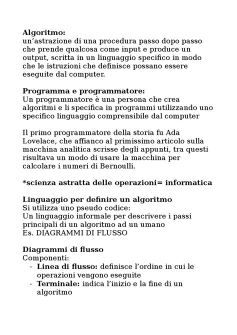 Algoritmo Informatica Di Base Schemi E Mappe Concettuali Di Fondamenti Di Informatica Docsity