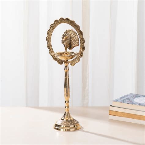 Brass Traditional Peacock Samai Lamp 14 Inch Darbar Craft