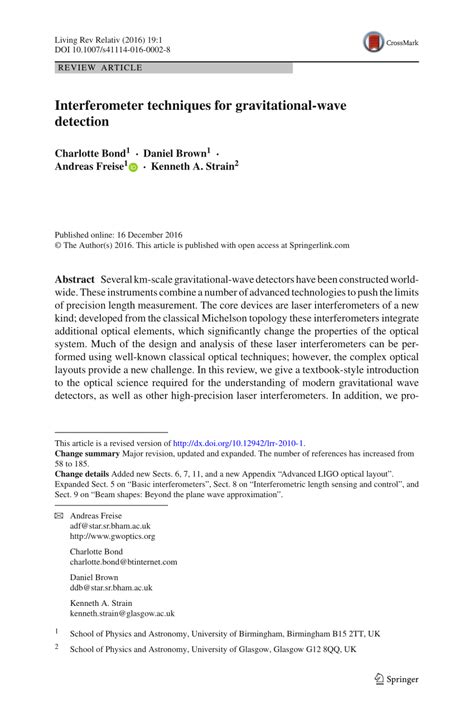 Pdf Interferometer Techniques For Gravitational Wave Detection