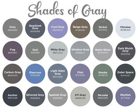 220 Shades Of Gray Color With Names Hex Rgb Cmyk Codes