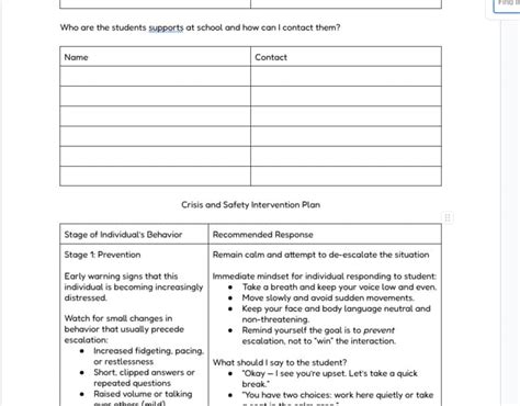 Safety And Crisis Intervention Plan Template By Pathways To Inclusion