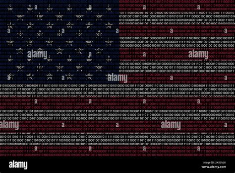 Matrix Binary Code Of Zeros And Ones In Usa Flag Colors Concept Of
