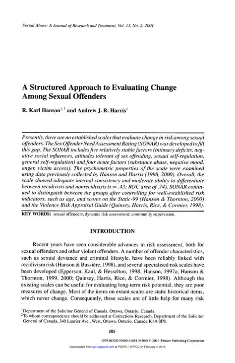PDF A Structured Approach To Evaluating Change Among Sexual Offenders