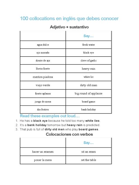 100 Collocations En Inglés Que Debes Conocer Pdf