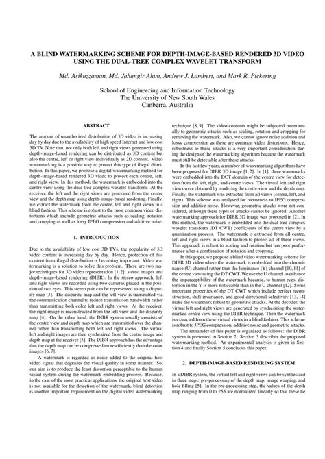 Pdf A Blind Watermarking Scheme For Depth Image Based Rendered 3d Video Using The Dual Tree