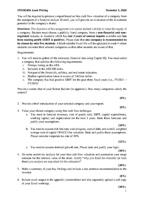 Pricing Assignmentt Finm2416 Asset Pricing Semester 1 202 4 1 You