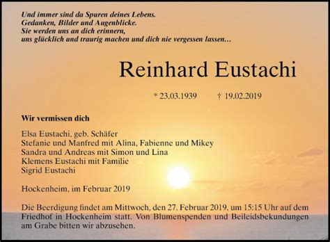 Traueranzeigen Von Reinhard Eustachi Trauerportal Ihrer Tageszeitung