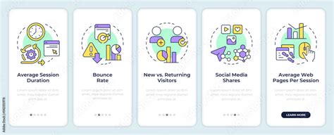 Audience Engagement Metrics Onboarding Mobile App Screen Walkthrough 5 Steps Editable Graphic