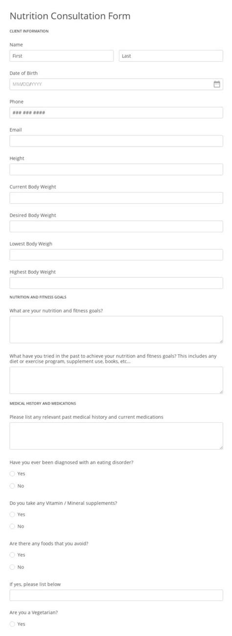 Free Online Patient Nutrition Assessment Form Template