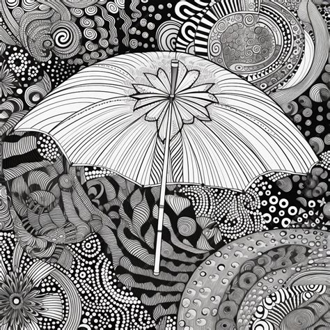 There Is A Drawing Of A Black And White Umbrella With A Pattern