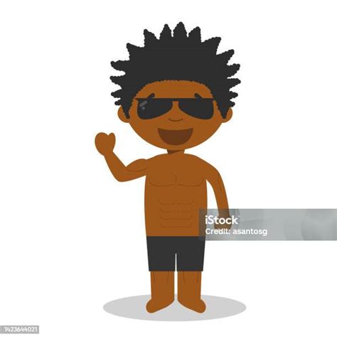 흑인 또는 아프리카 계 미국인 남성 모델의 귀여운 만화 벡터 일러스트레이션 직업에 대한 스톡 벡터 아트 및 기타 이미지 직업