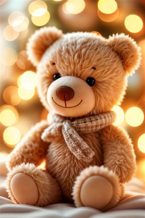 Adorable Teddy Bear With Scarf And Lights Stock Illustration