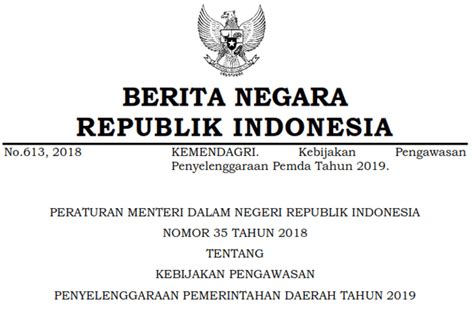 Permendagri Nomor 35 Tahun 2018 Tentang Kebijakan Pengawasan