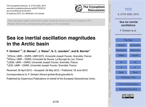 Pdf Sea Ice Inertial Oscillation Magnitudes In The Arctic Basin
