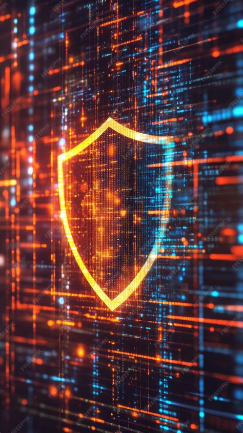 Vertical Glowing Digital Shield Icon On A Futuristic Circuit Board Representing Robust