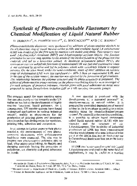 Pdf Synthesis Of Photo Crosslinkable Elastomers By Chemical