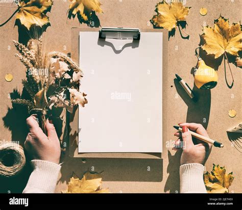 Autumn Mockup Copy Space Natural Fall Leaves Wheat Ears Small