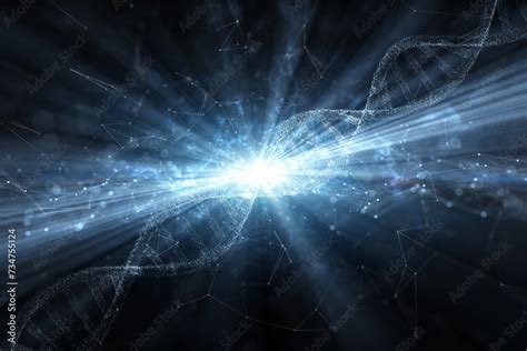 glowing 3d dna chain on digital technology illustration background